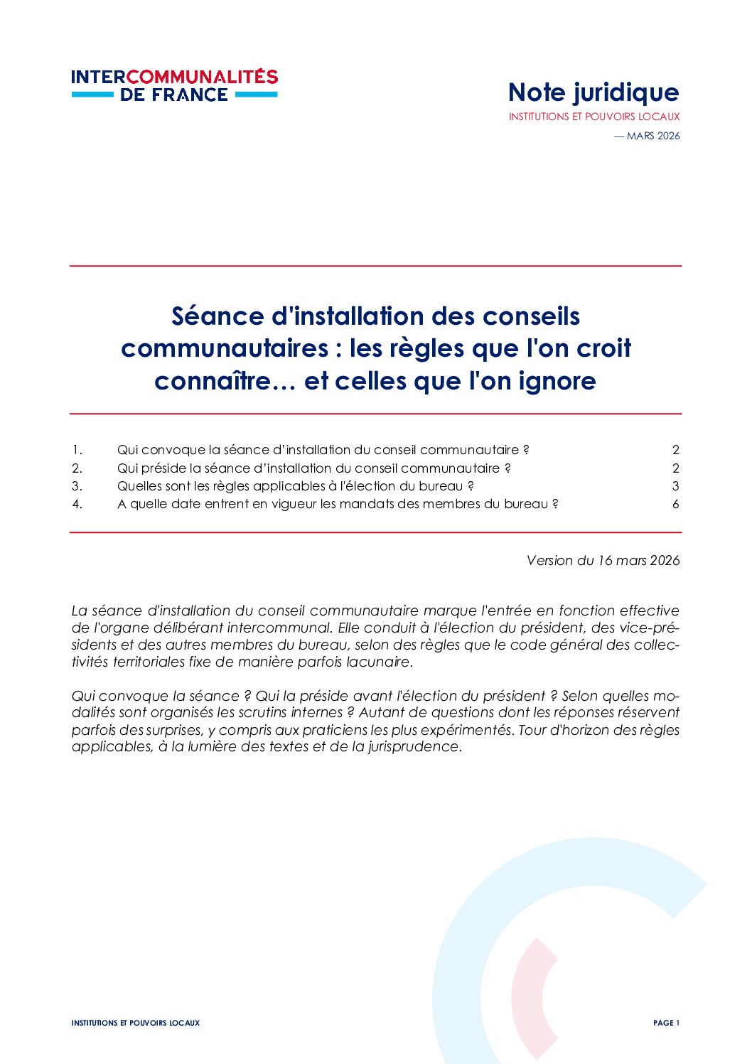 Installation des conseils communautaires (et municipaux) : les règles ...