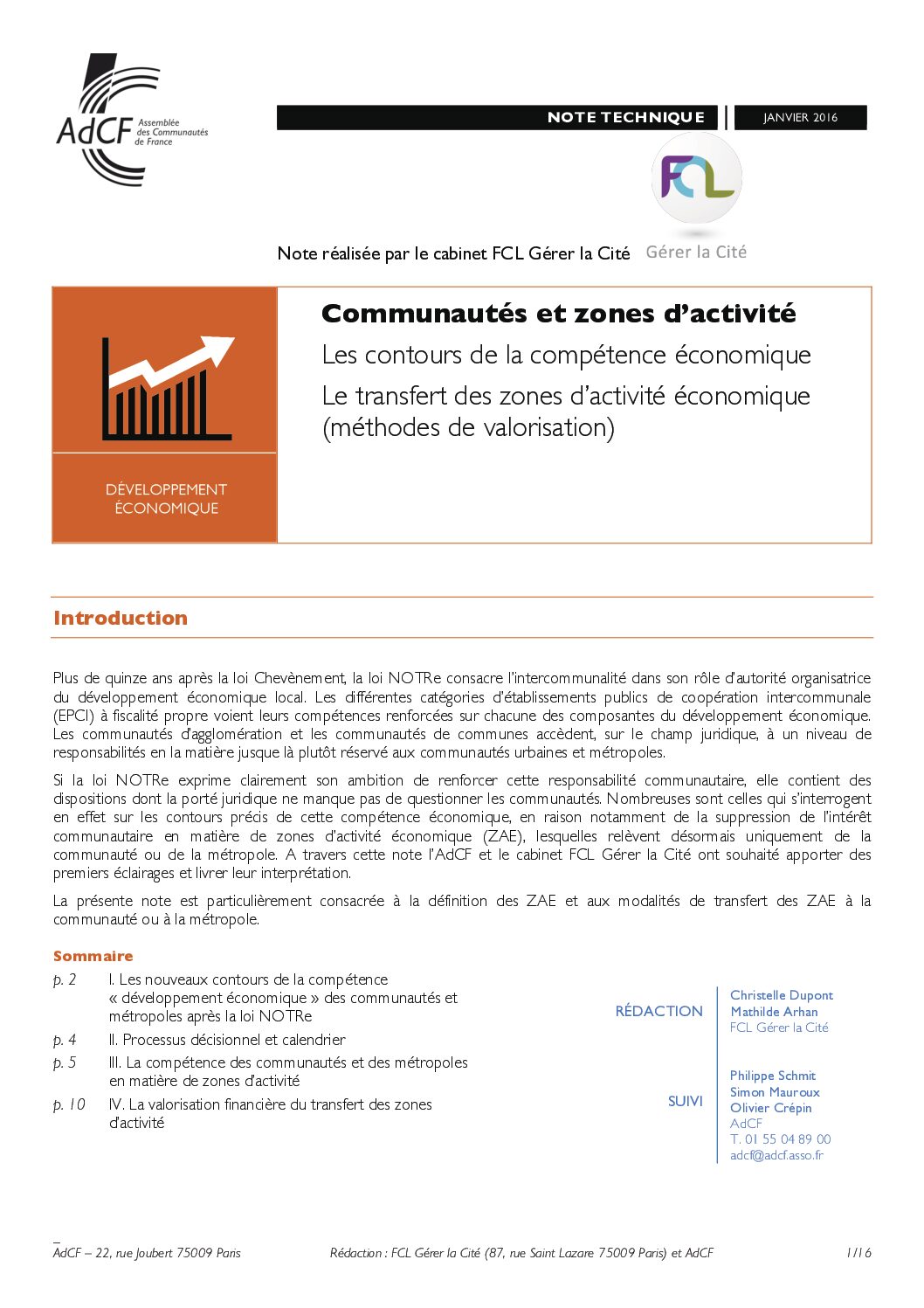 Communautés et zones d'activité : compétence économique et transfert ...