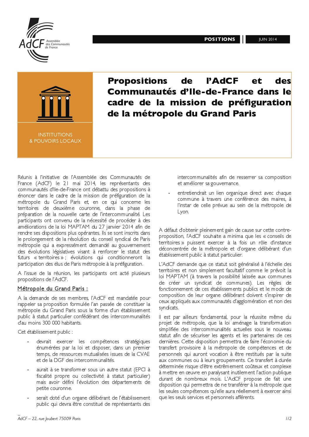 Propositions de l’AdCF et des communautés d’Ile-de-France pour la ...